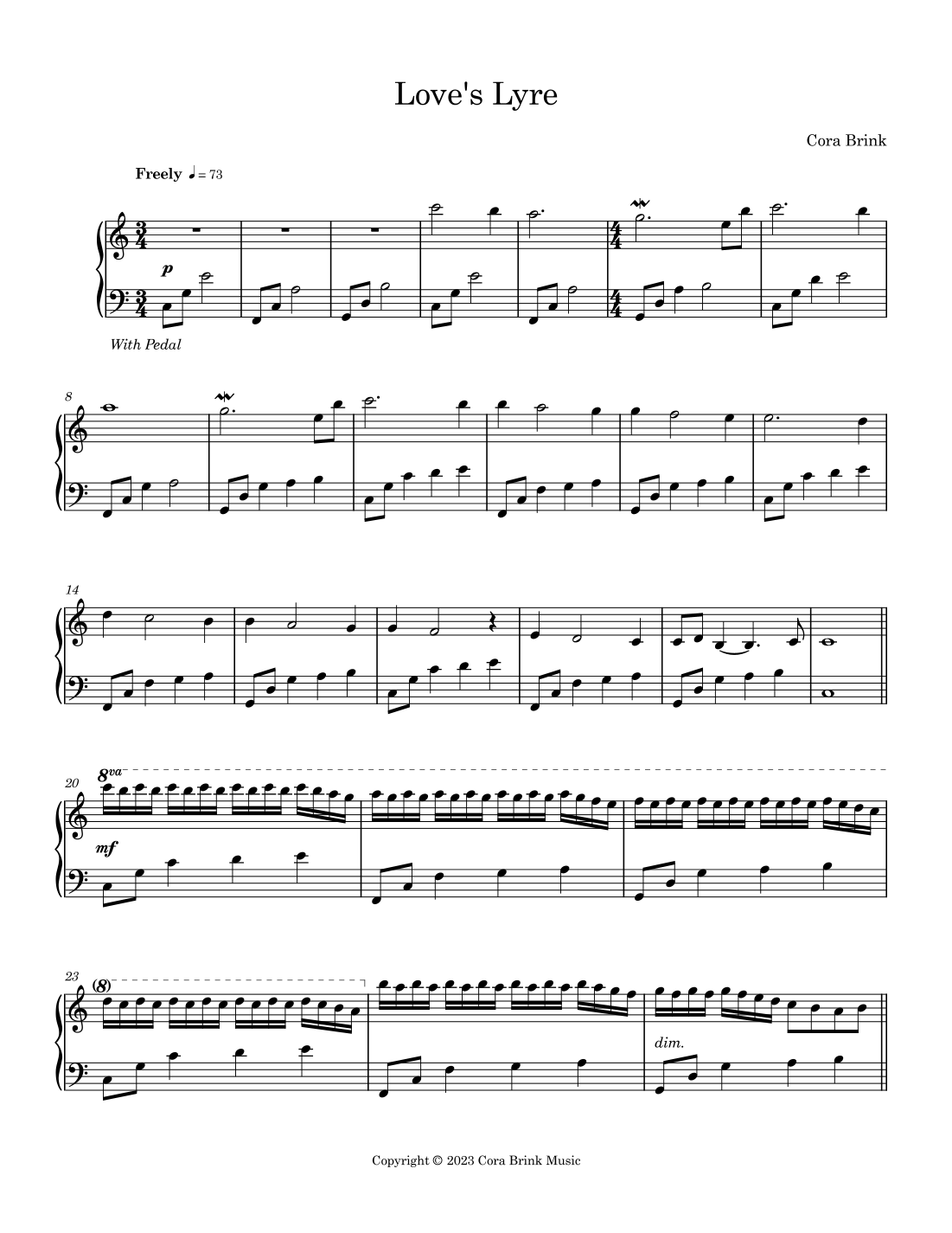 Love's Lyre by Cora Brink Sheet Music for Piano Solo at Sheet Music Direct