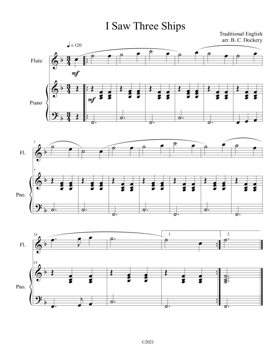 I Saw Three Ships (Flute Solo with Piano Accompaniment) (arr. B. C ...