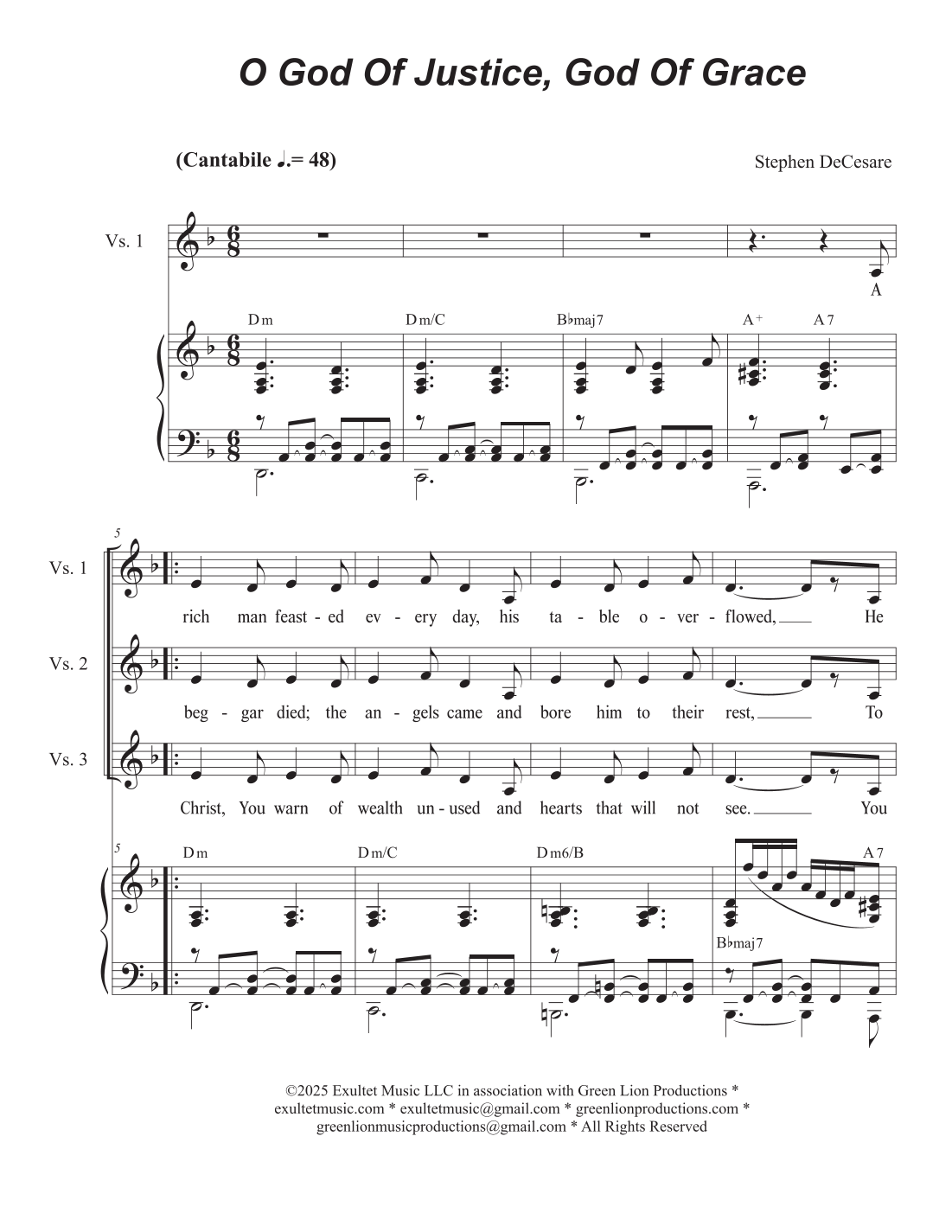 O God of Justice, God of Grace (Unison choir) by Stephen DeCesare Sheet ...