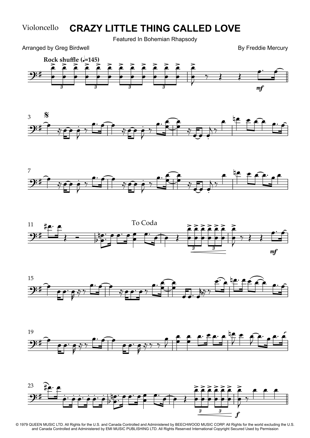 Crazy Little Thing Called Love (arr. Greg Birdwell) by Queen Sheet ...