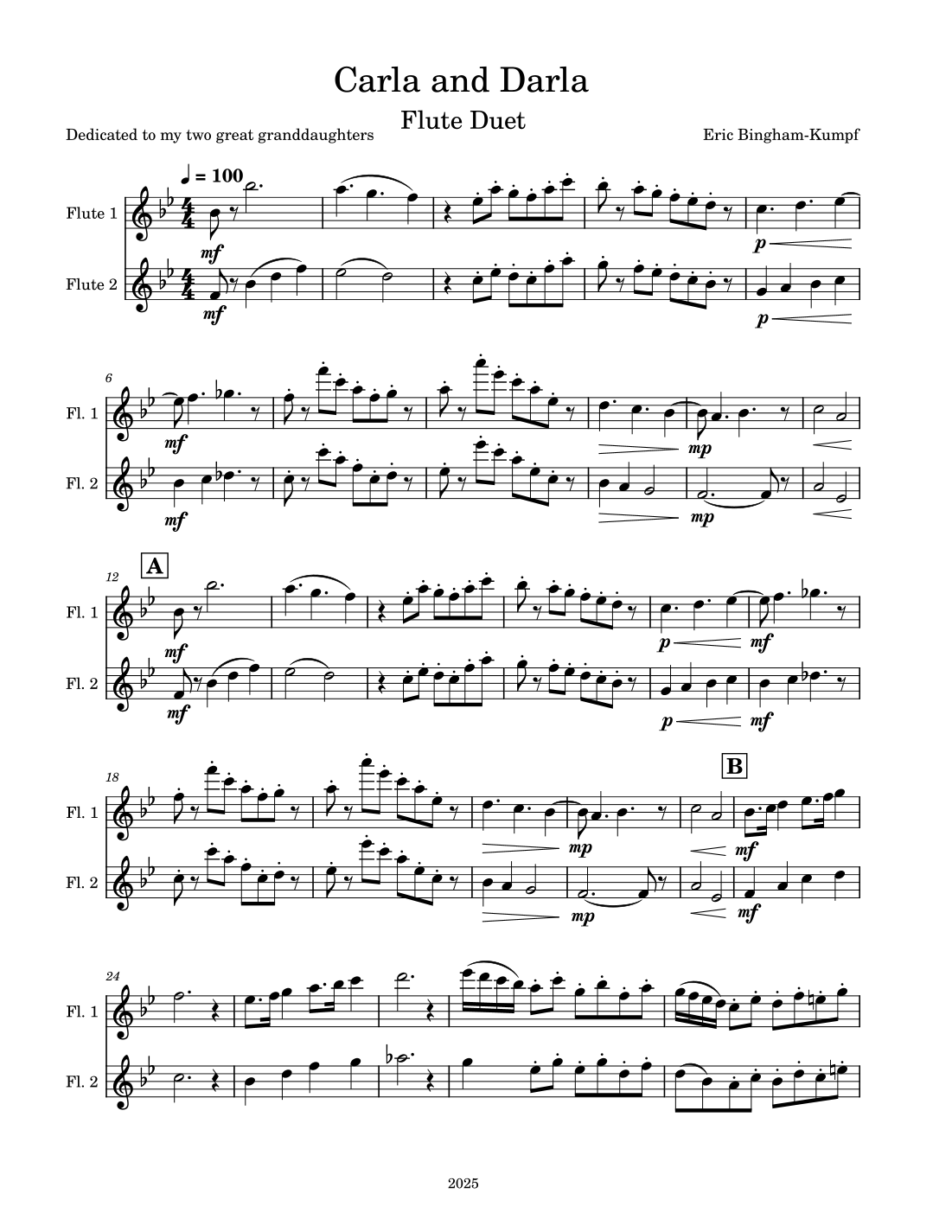 Carla and Darla by Eric Bingham-Kumpf Sheet Music for Flute Duet at ...