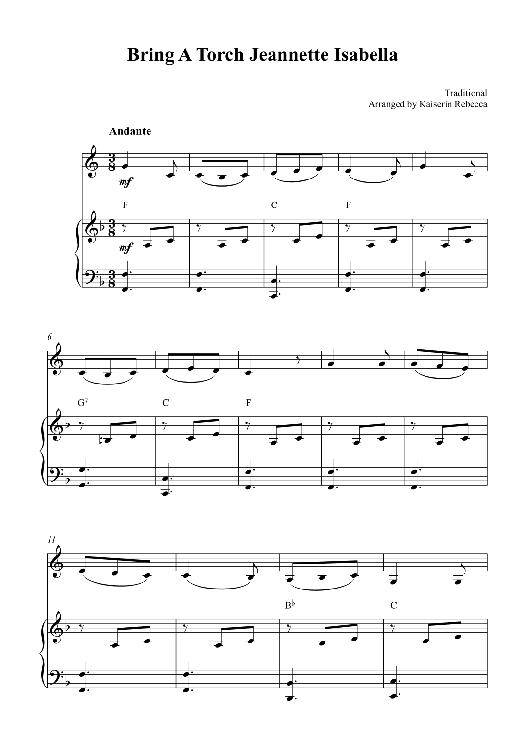 Bring A Torch Jeannette Isabella (arr. Kaiserin Rebecca) by Traditional ...