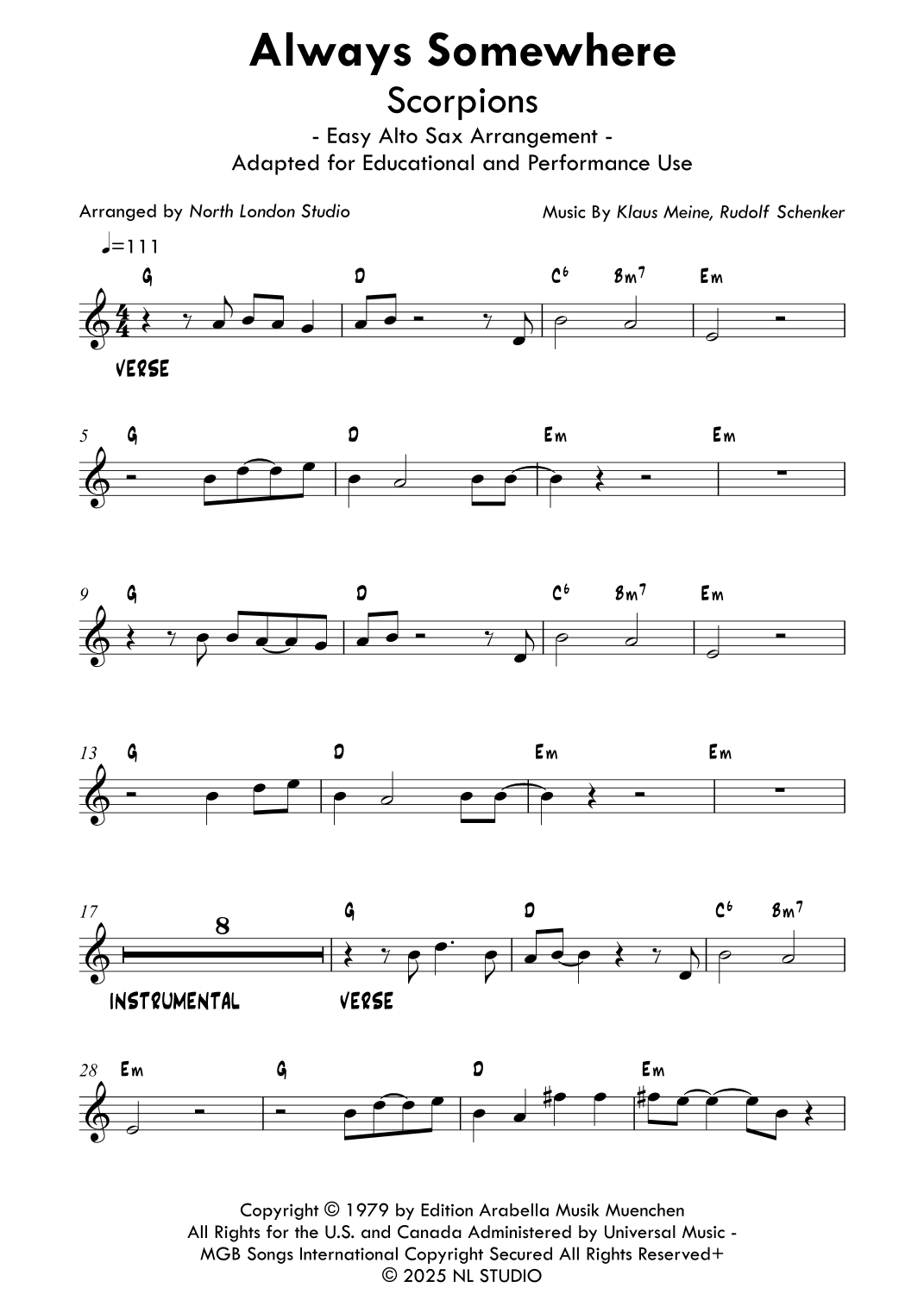 Always Somewhere (arr. North London studio) by Scorpions Sheet Music ...