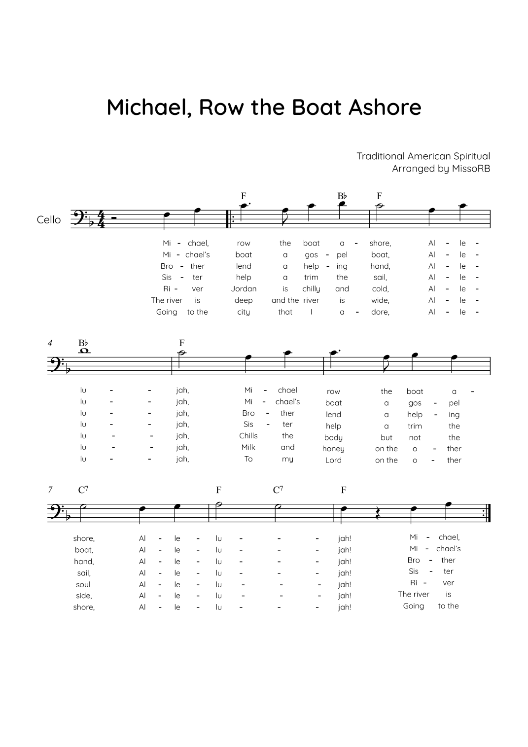 Michael, Row the Boat Ashore - Alto Sax in F With Chords & Lyric - Easy ...