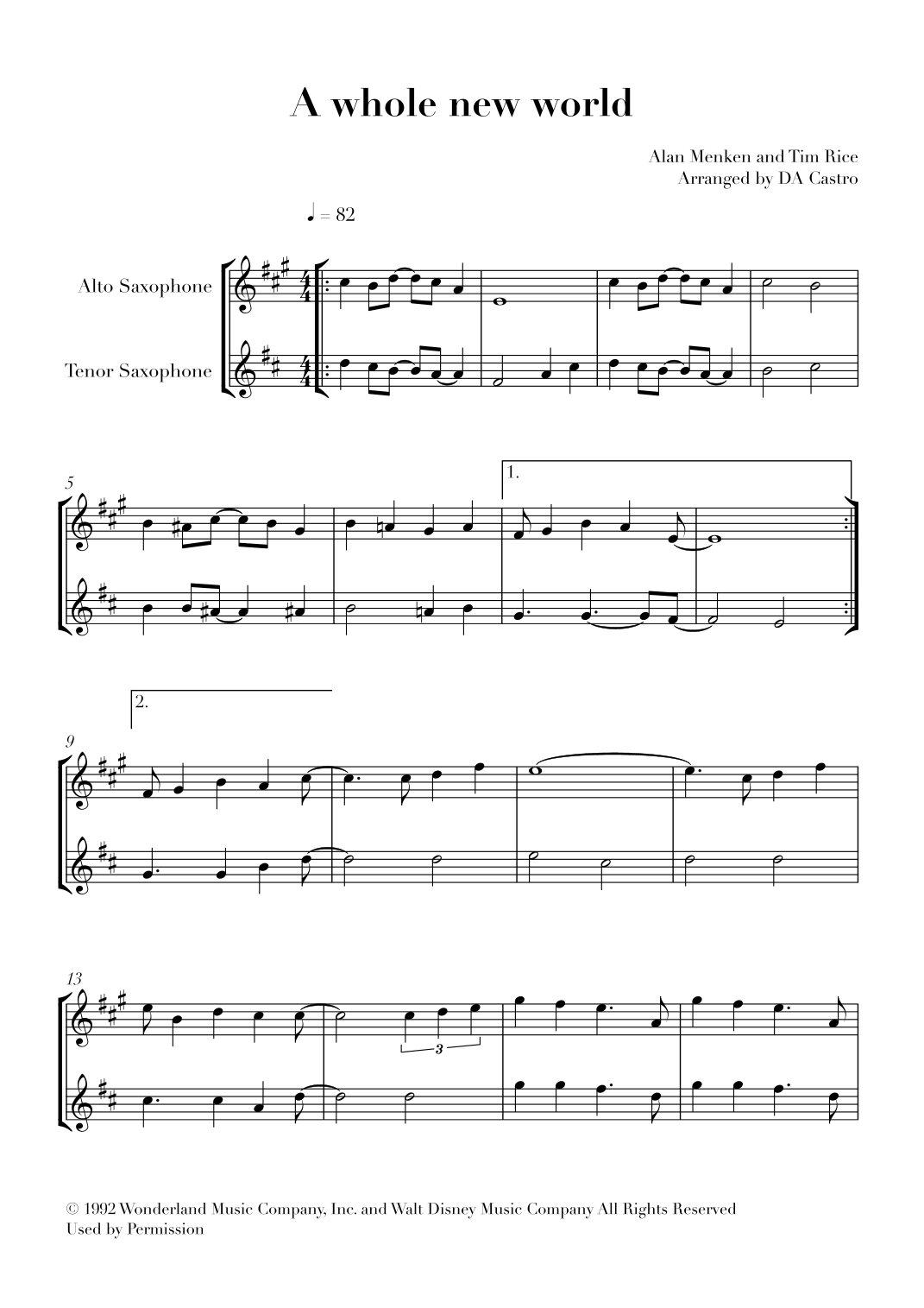 A Whole New World (arr. DA Castro by Tim Rice Sheet Music for ...