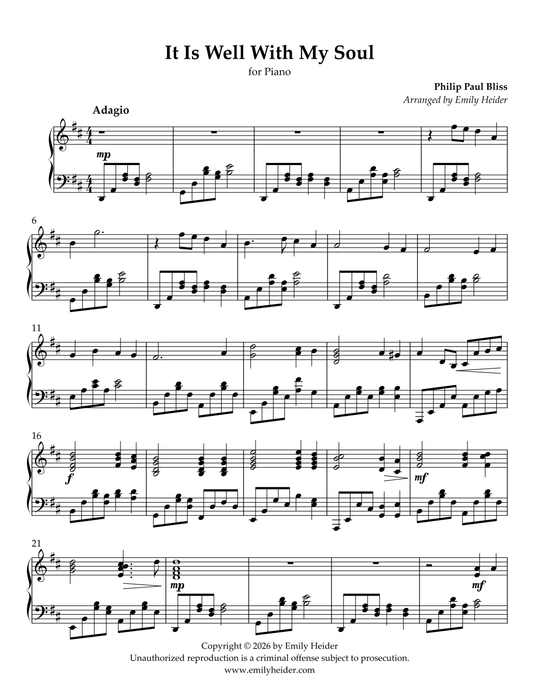 It Is Well With My Soul (arr. Emily Heider) by Philip Bliss Sheet Music ...