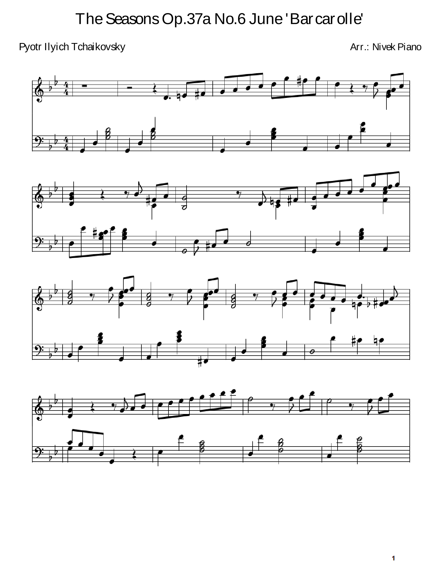 The Seasons Op.37a No.6 June 'Barcarolle' - Pyotr Ilyich Tchaikovsky ...