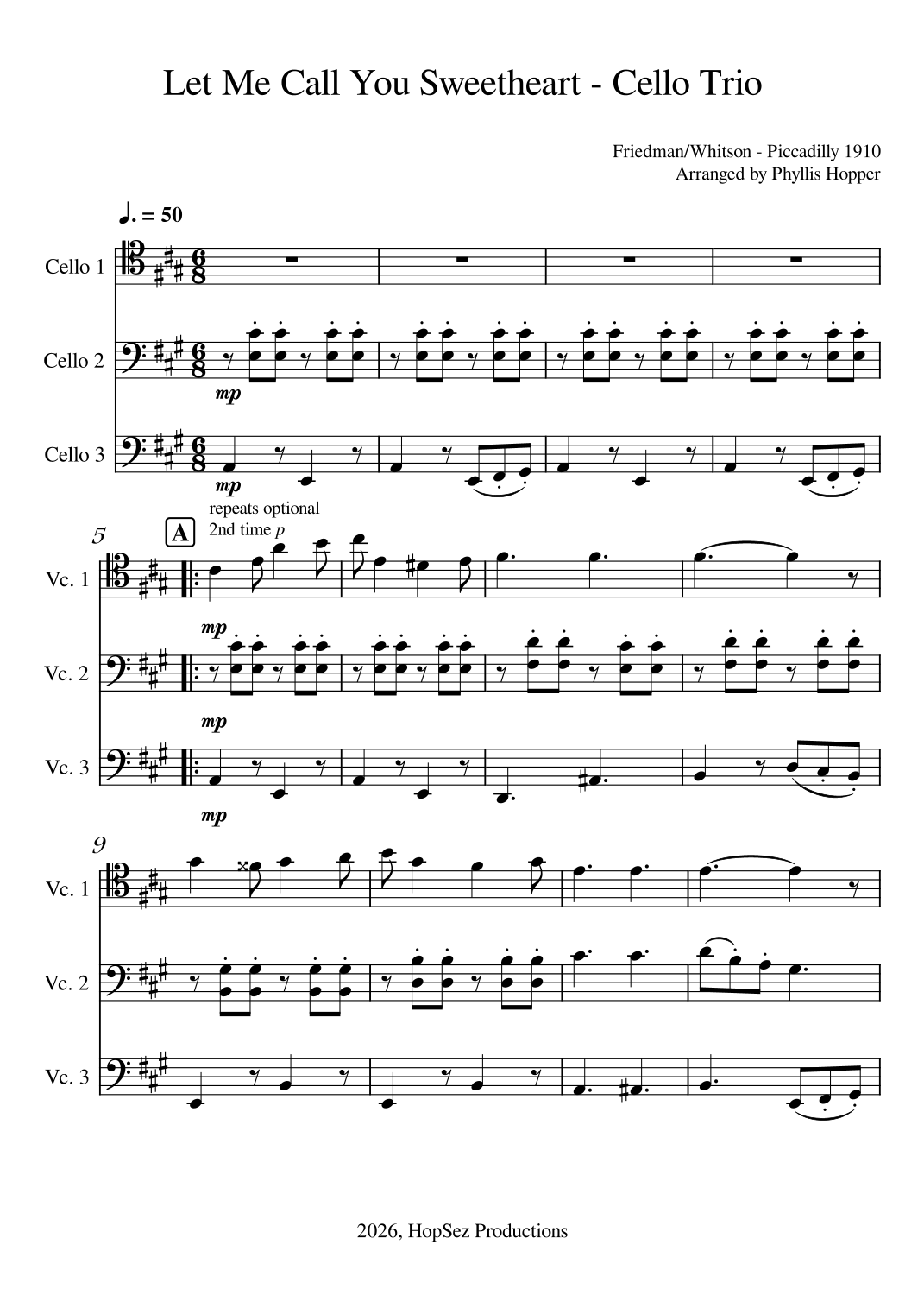 Let Me Call you Sweetheart - Cello Trio (arr. Phyllis Hopper) by Leo ...