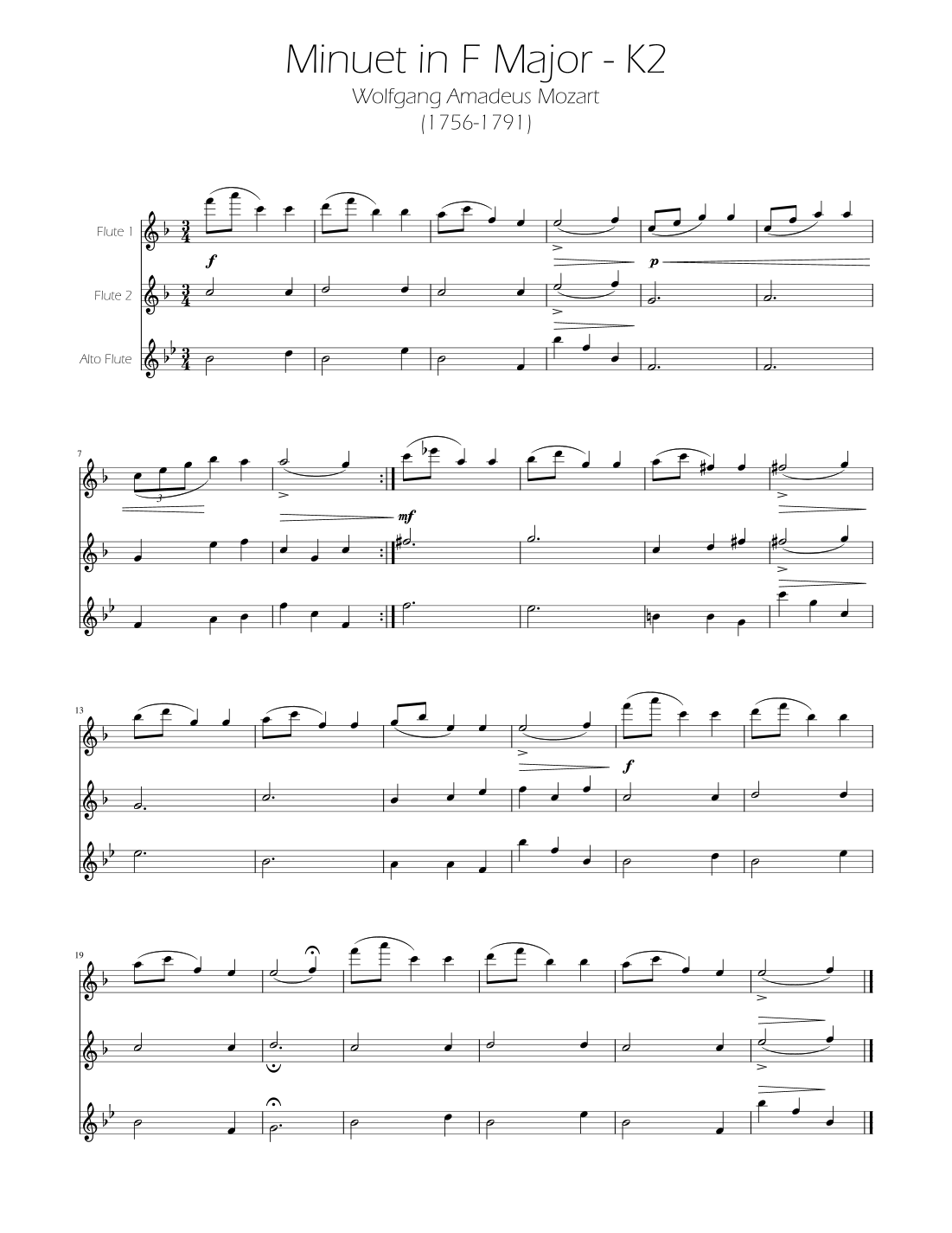 Mozart - Minuet in F Major K2 - Flute Trio (arr. Ygor Nunes) by Mozart ...