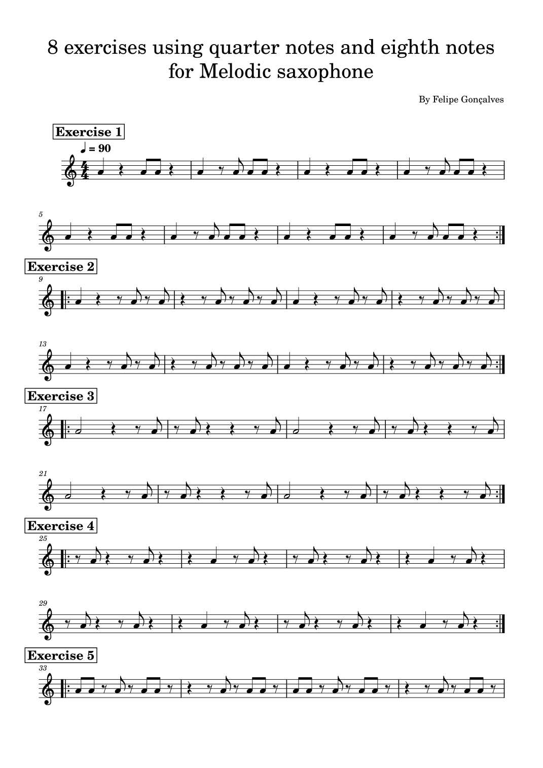 8 exercises using quarter notes and eighth notes for Melodic saxophone ...