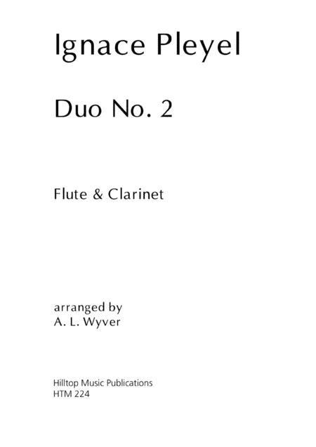 Pleyel Duo No. 2 arr. flute and clarinet (arr. A. L. Wyver) by Pleyel Sheet Music for ...