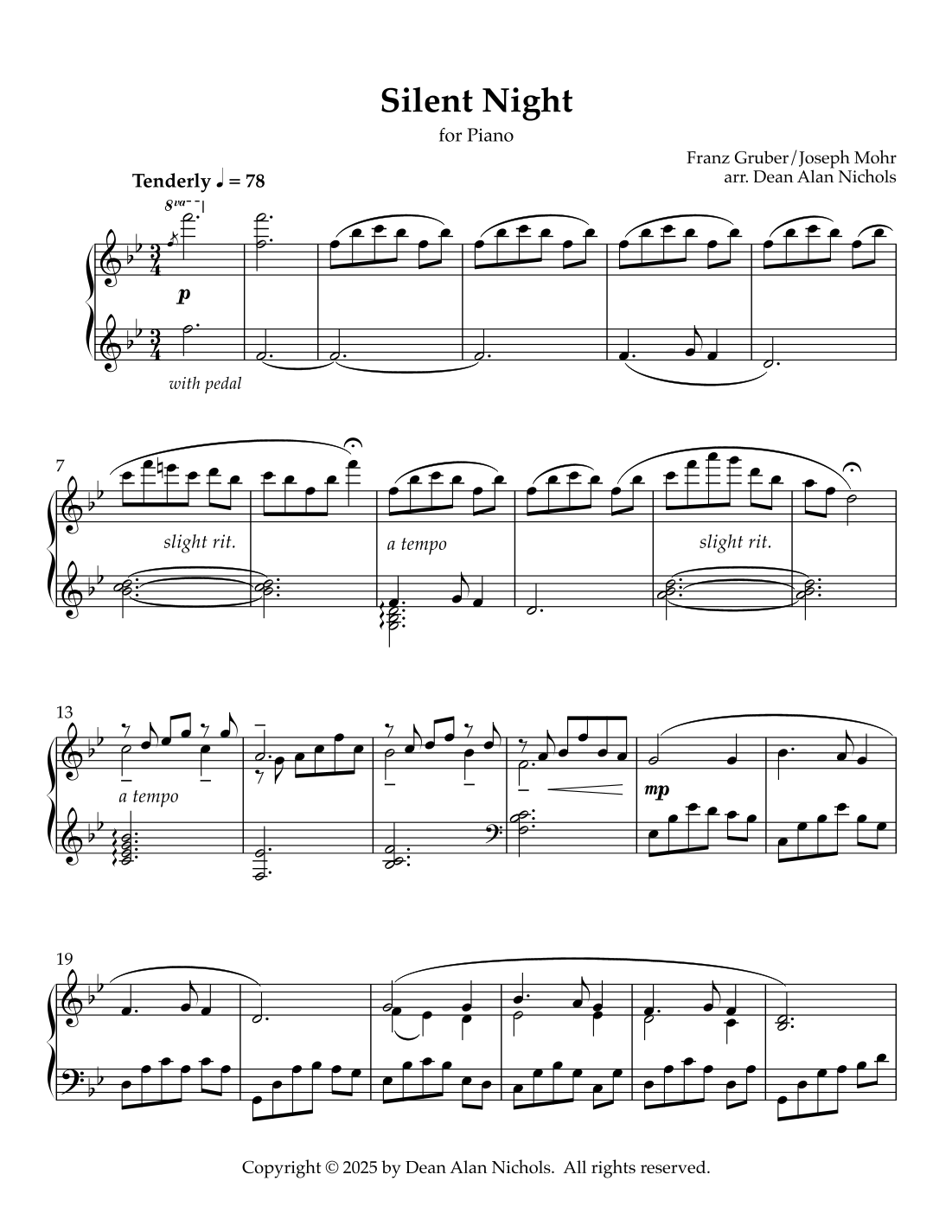 Silent Night (arr. Dean Alan Nichols) by Franz Gruber/Joseph Mohr Sheet ...