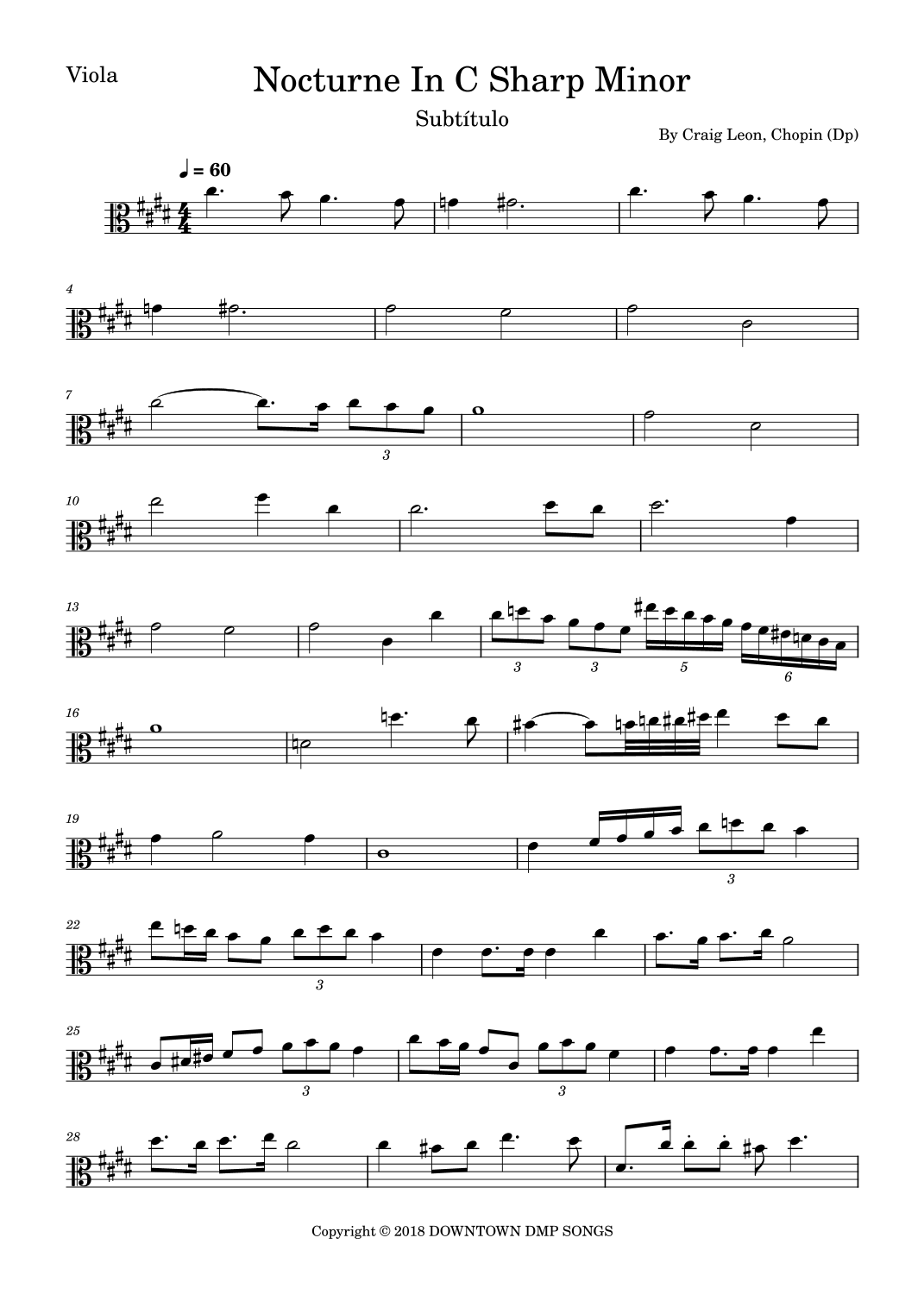 Nocturne In C Sharp Minor by Chopin (Dp) Sheet Music for Viola Solo ...