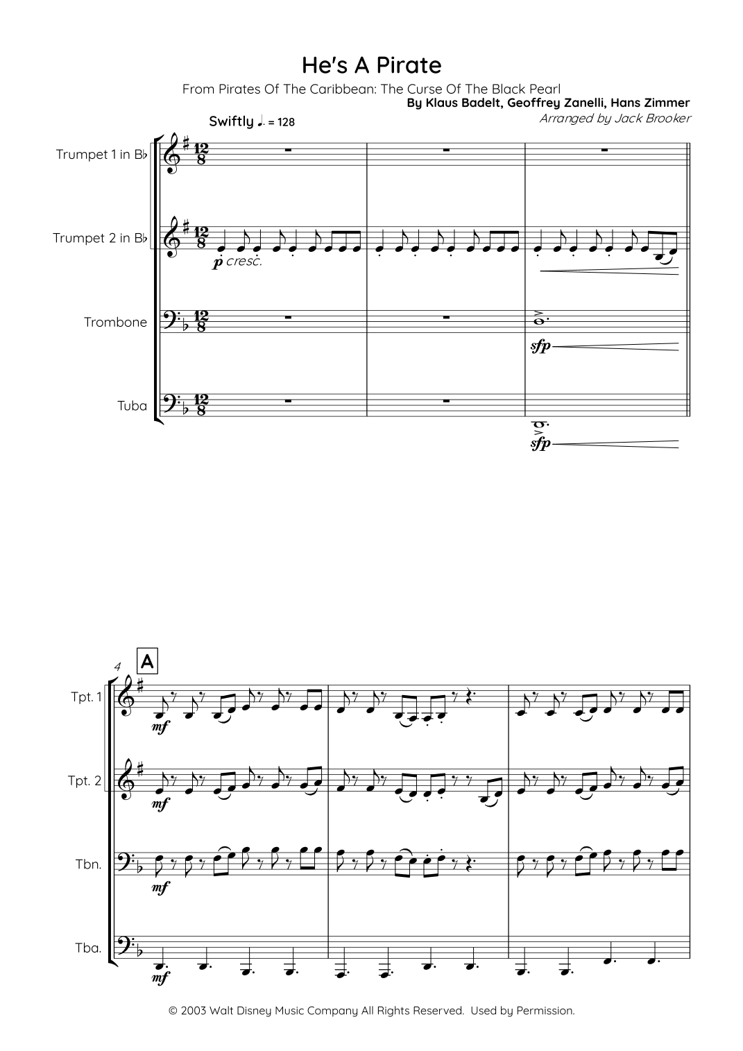 He's A Pirate (arr. Jack Brooker) by Geoffrey Zanelli Sheet Music for ...