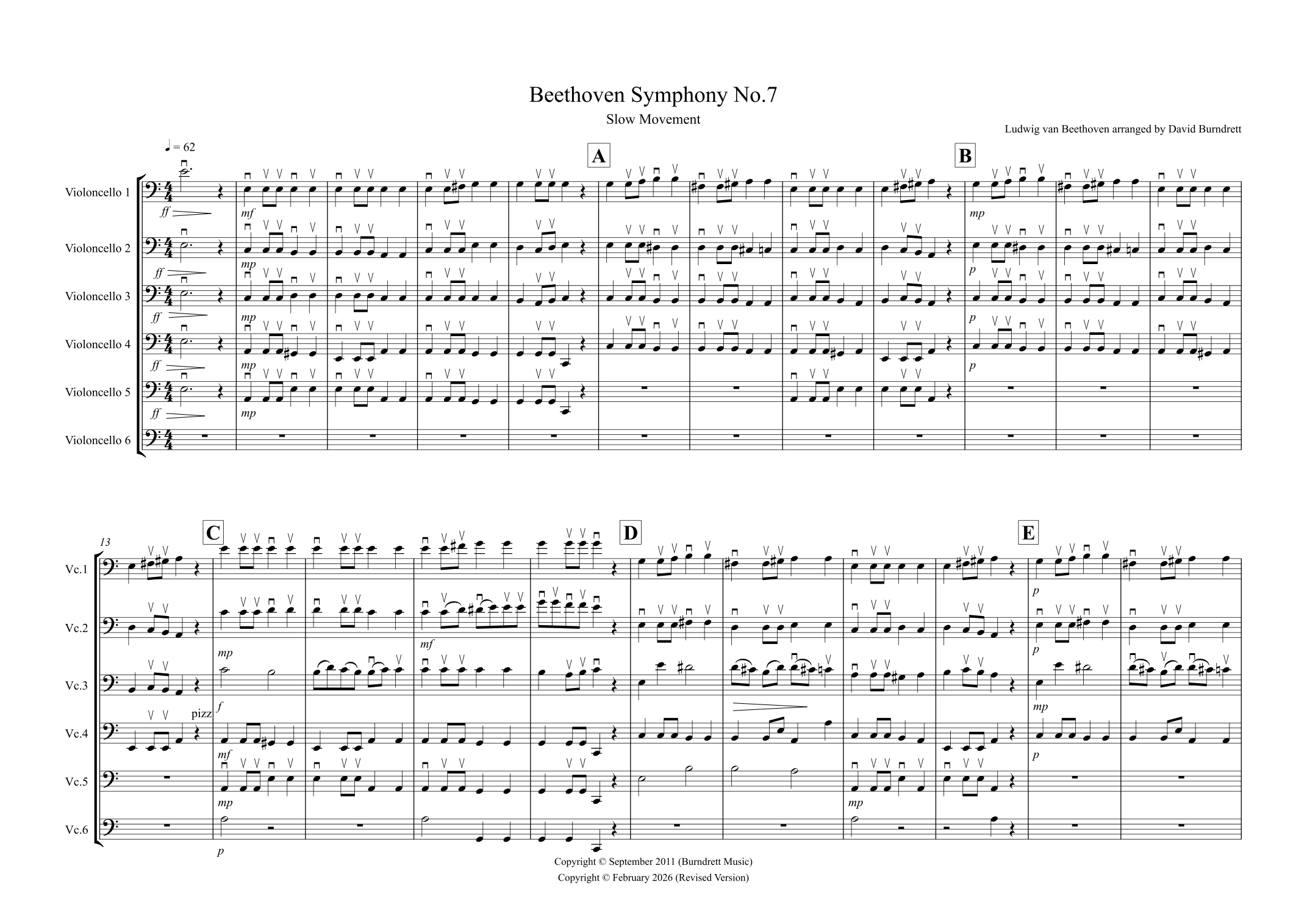 Beethoven Symphony No. 7 (Slow Movement Theme) – Easy Cello Choir with ...
