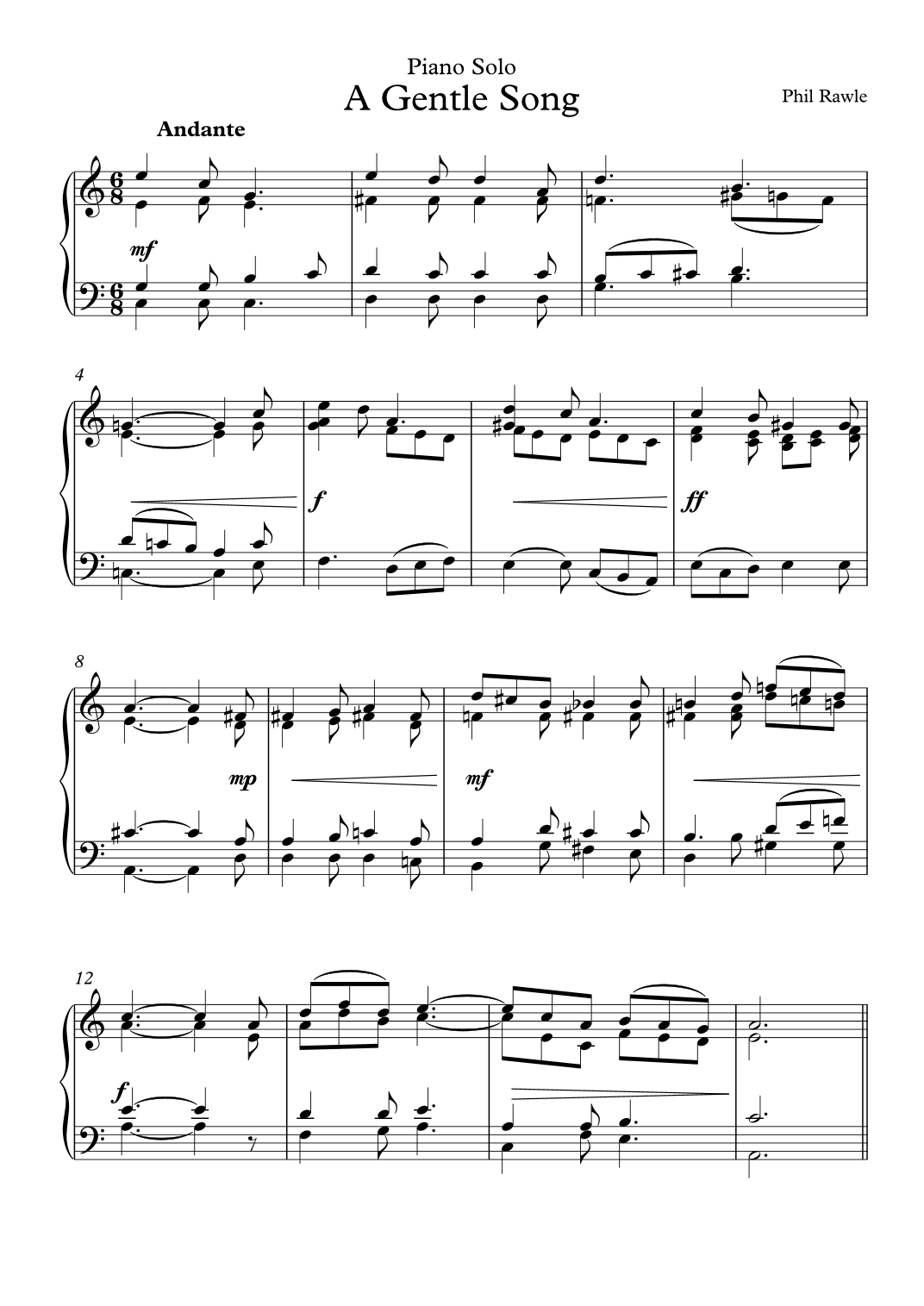 A Gentle Song - Piano Solo par Phil Rawle Partitions pour Piano solo ...