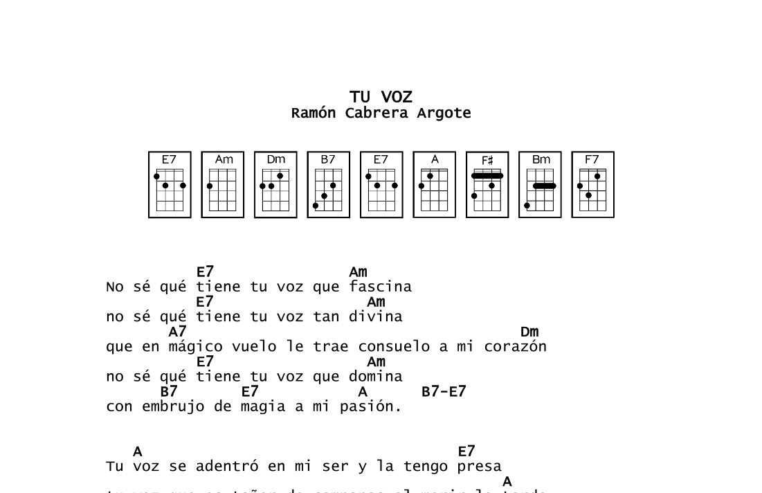 Tu Voz (arr. Leo Baeza) by Ramon Cabrera Argote Sheet Music for Ukulele ...