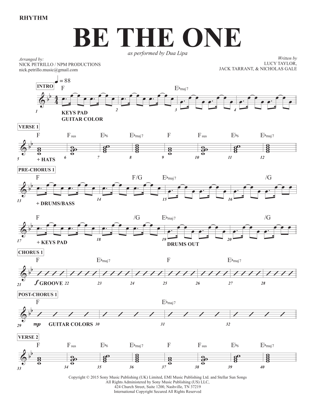 Be The One (arr. Nick Petrillo) por Dua Lipa Partituras para Lead Sheet ...