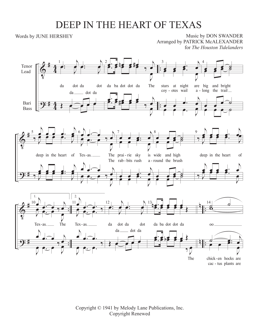 Deep In The Heart Of Texas (arr. Patrick McAlexander) by Alvino Rey ...