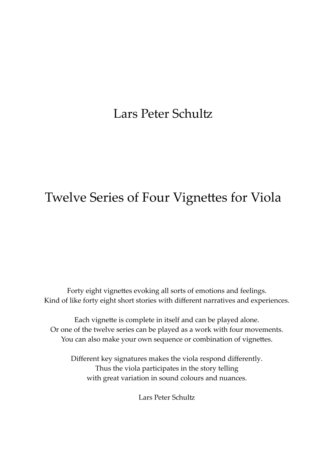 Twelve Series of Four Vignettes for Viola von Lars Peter Schultz Noten ...