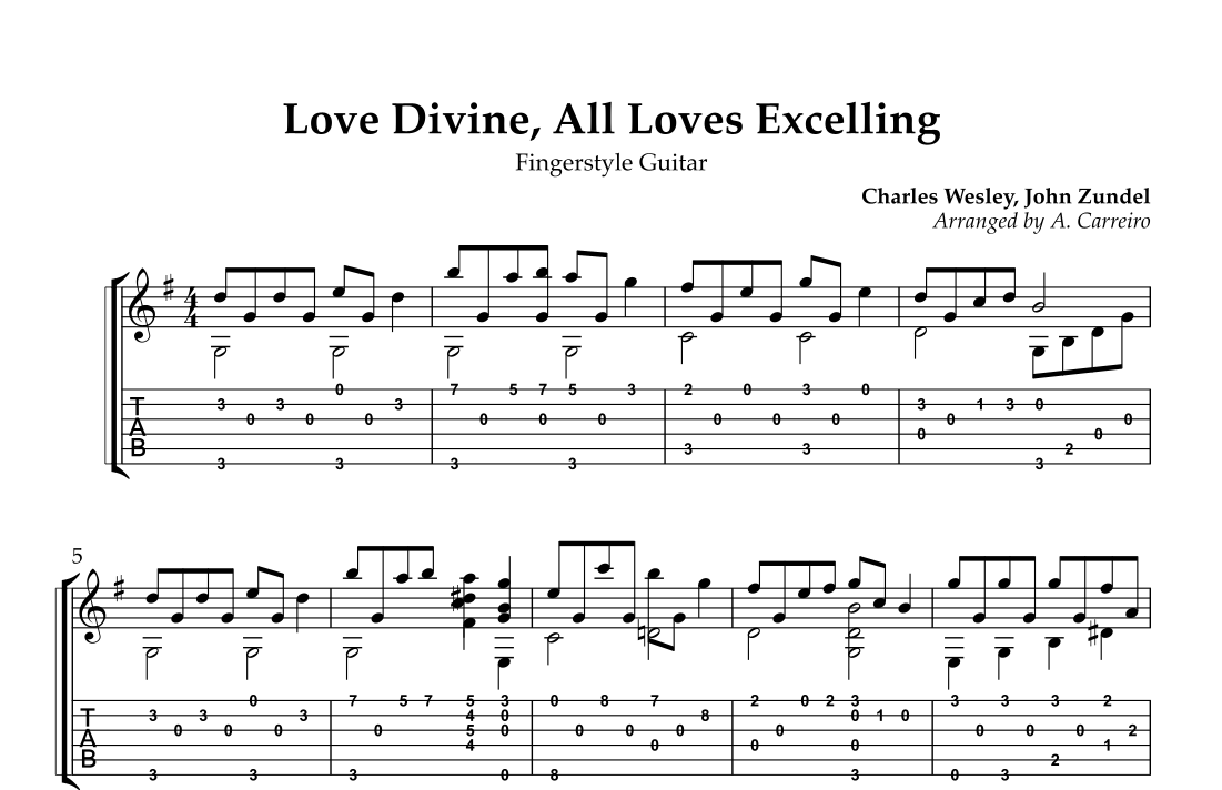 Love Divine, All Love Excelling - Fingerstyle Guitar (Beginner) (arr. A ...