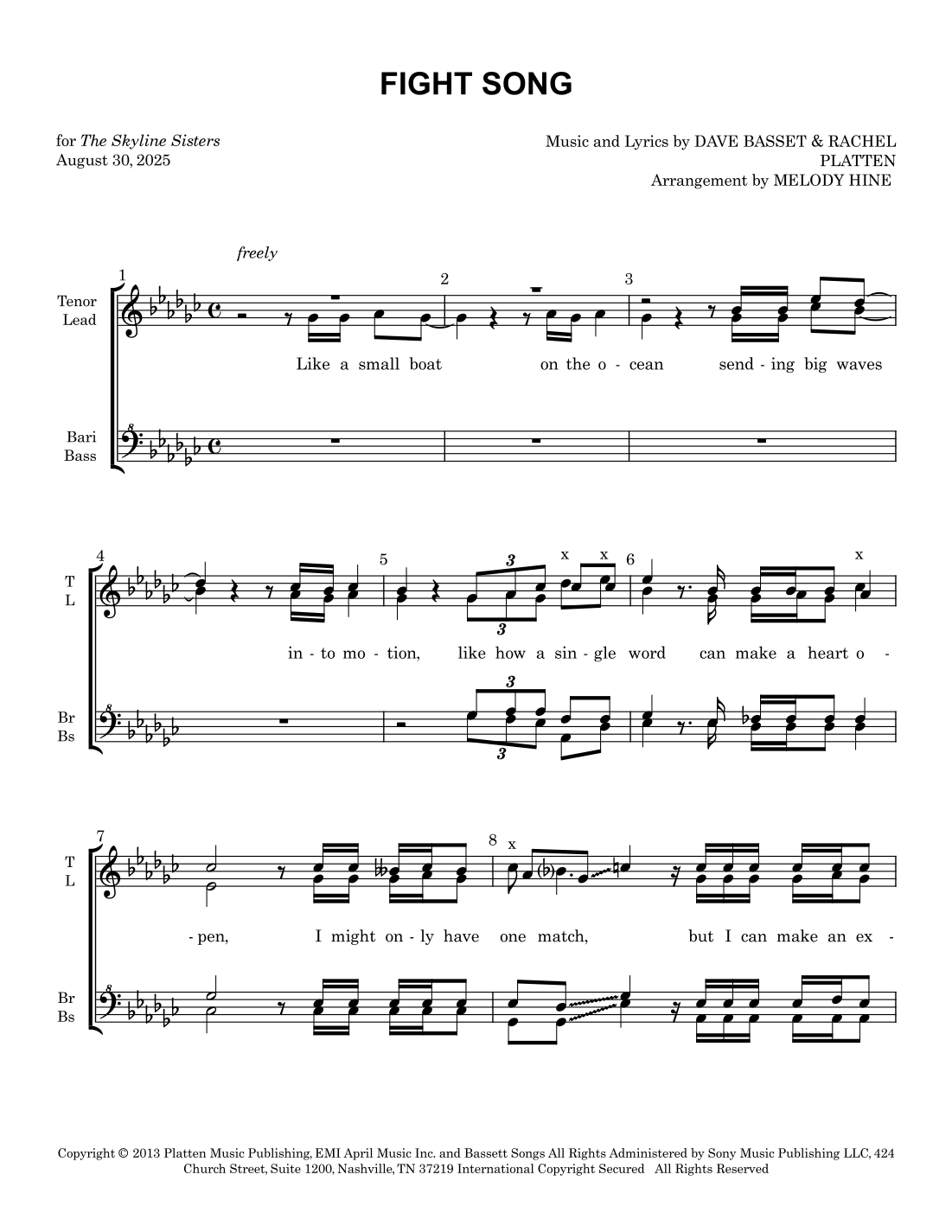 Fight Song (arr. Melody Hine by Rachel Platten Sheet Music for SSAA ...