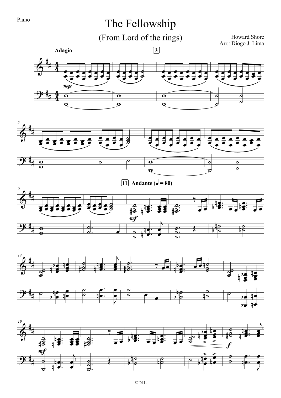 The Fellowship (arr. Arr.: Diogo J. Lima) by Howard Shore Sheet Music ...