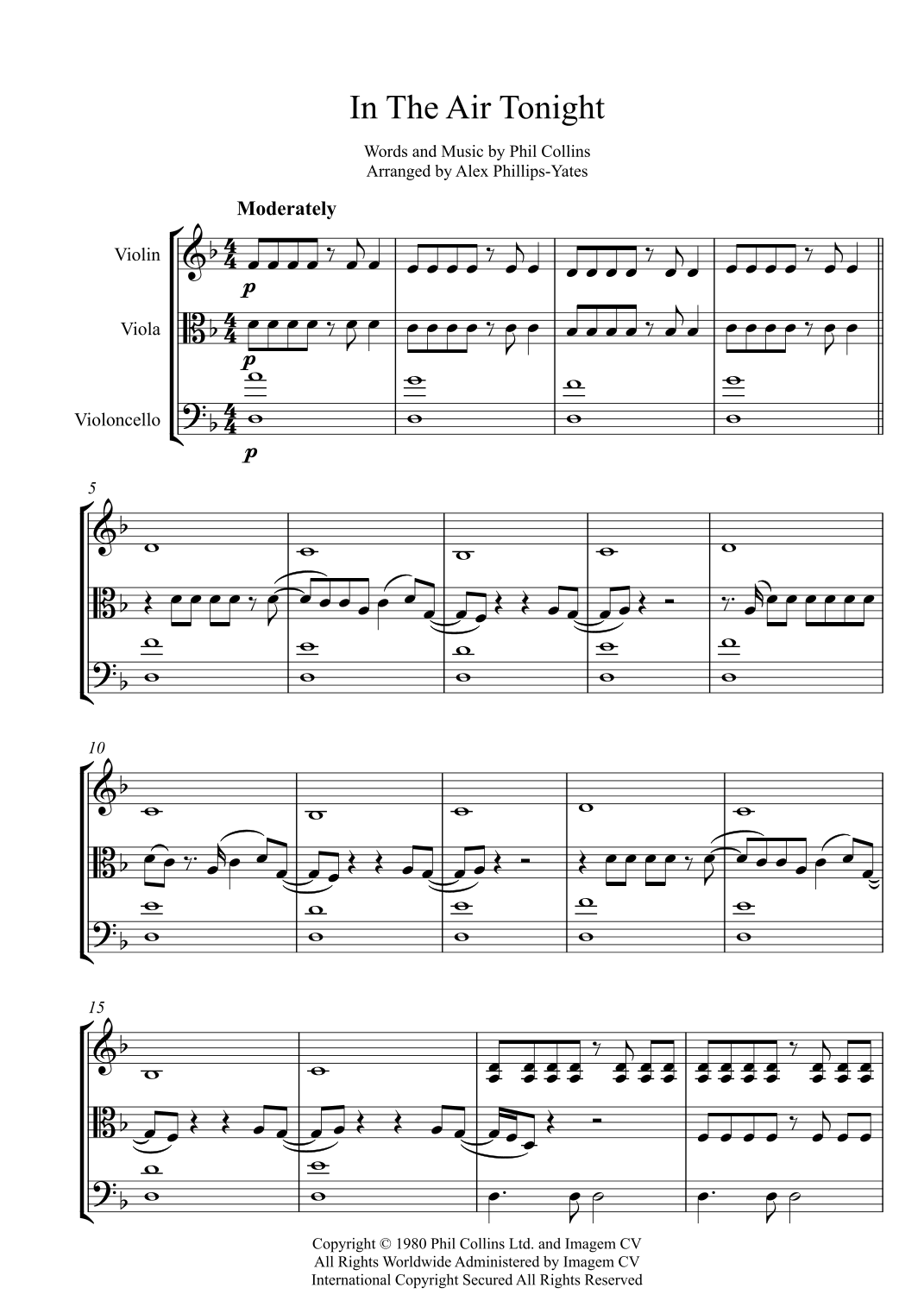 In The Air Tonight (arr. Alex Phillips-Yates) by Phil Collins Sheet ...