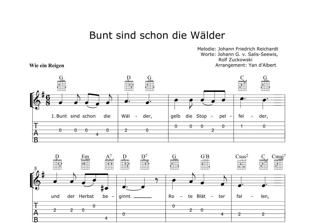 Bunt sind schon die Wälder (Arr.: Yan d'Albert) by Rolf Zuckowski Sheet ...