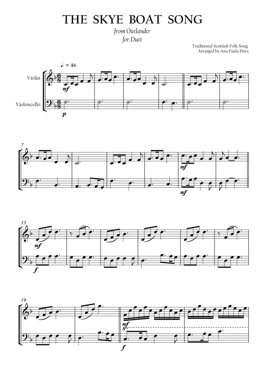 The Skye Boat Song from Outlander (arr. Ana Paula Pires) by Traditional Scottish Folk Song Sheet ...