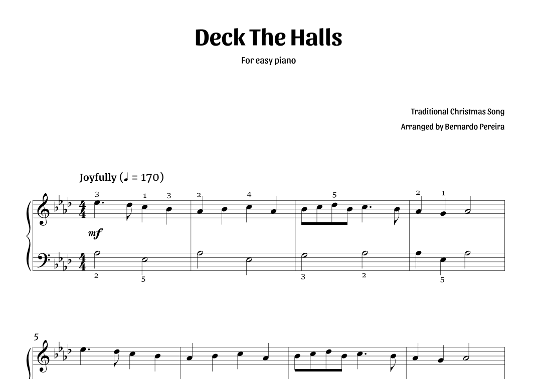 Deck The Halls (easy piano – Ab major) (arr. Bernardo Pereira) by ...