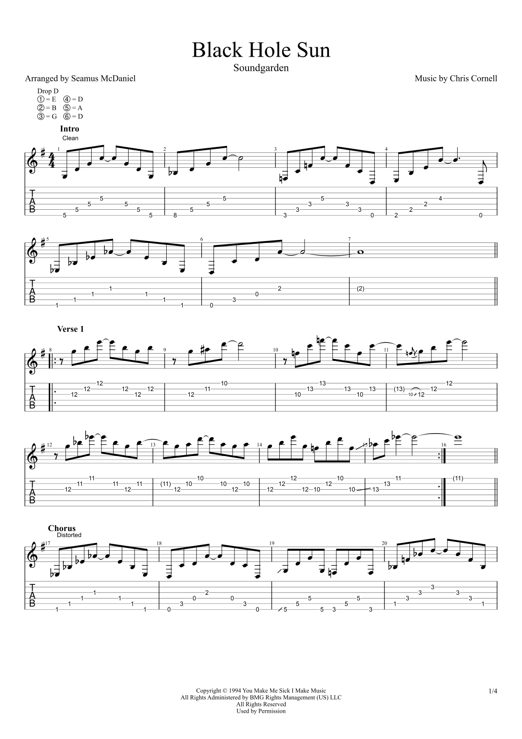 Black Hole Sun (arr. Seamus McDaniel) by Soundgarden Sheet Music for ...