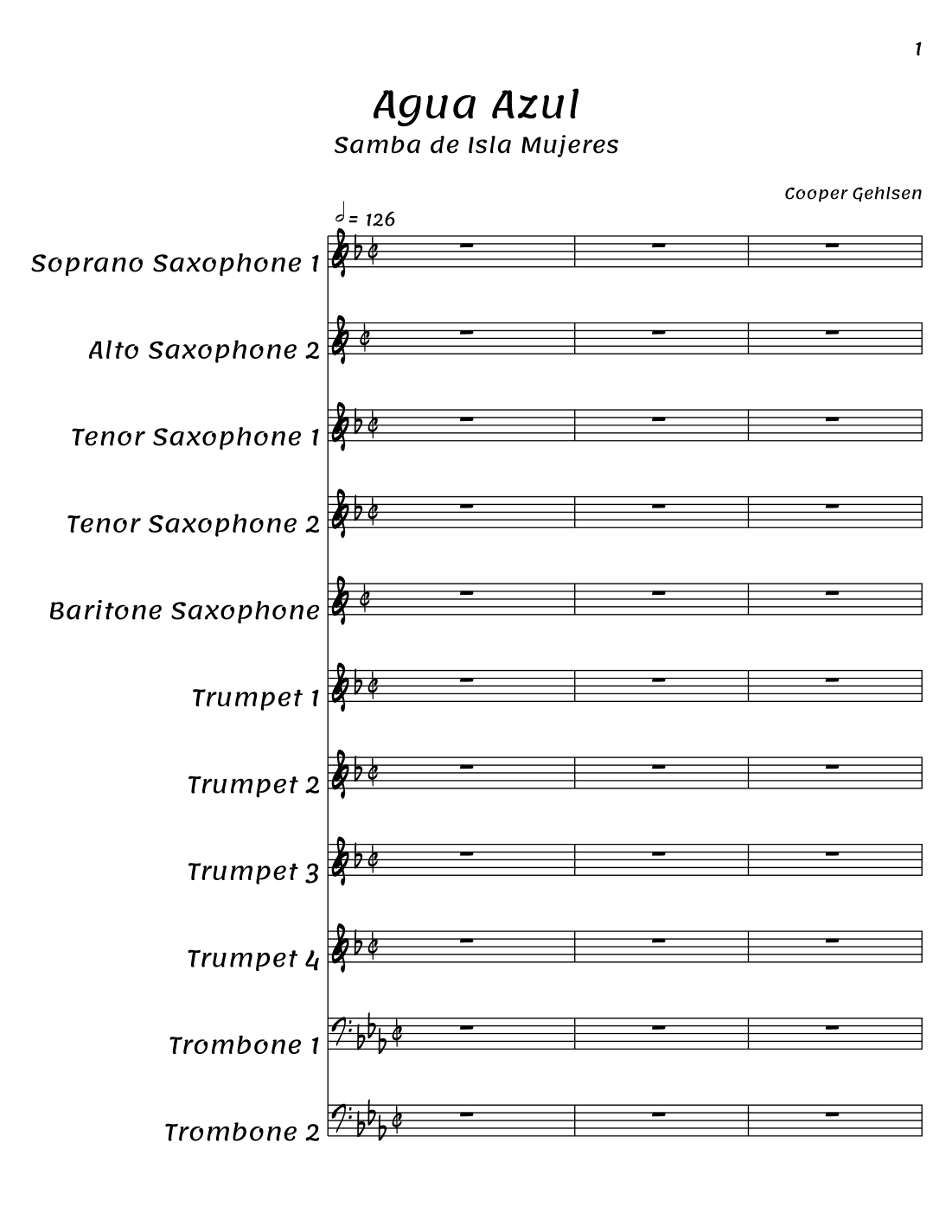 Aqua Azul by Cooper Gehlsen Sheet Music for Jazz Ensemble at Sheet ...