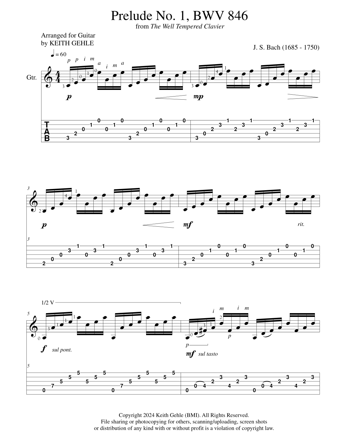 Prelude No. 1 from The Well Tempered Clavier for solo classical ...