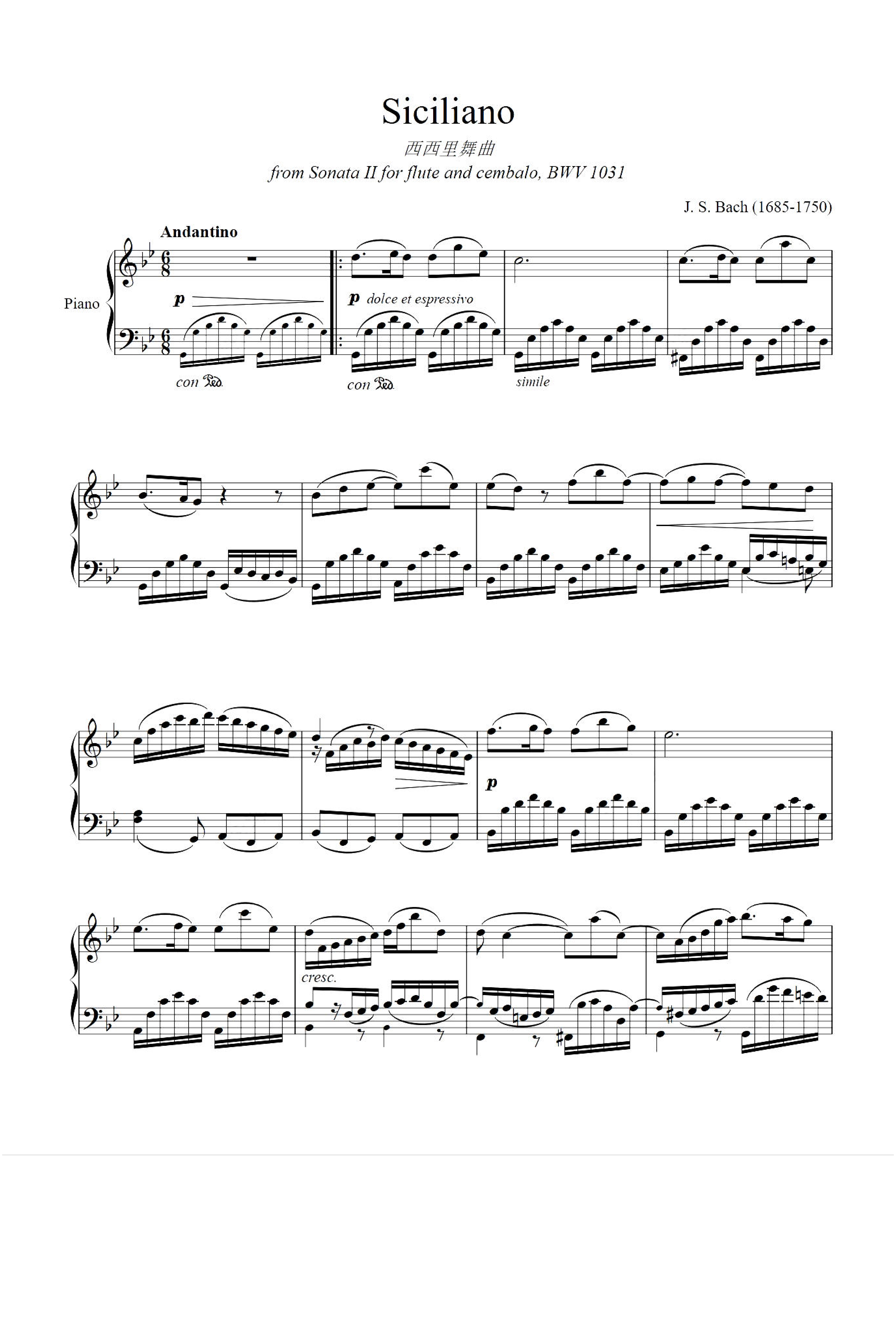 Siciliano from Sonata II for flute and cembalo, BWV 1031 - Johann Sebastian Bach (arr. Johann ...
