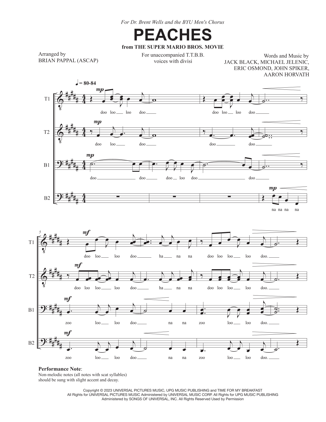 Peaches (arr. Brian Pappal by Jack Black Sheet Music for Choir at Sheet ...