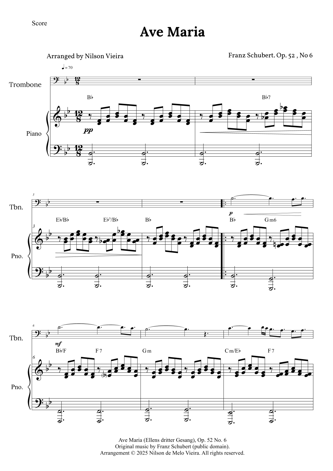 Ave Maria - Franz Schubert - Trombone and Piano (with Chords) (arr ...