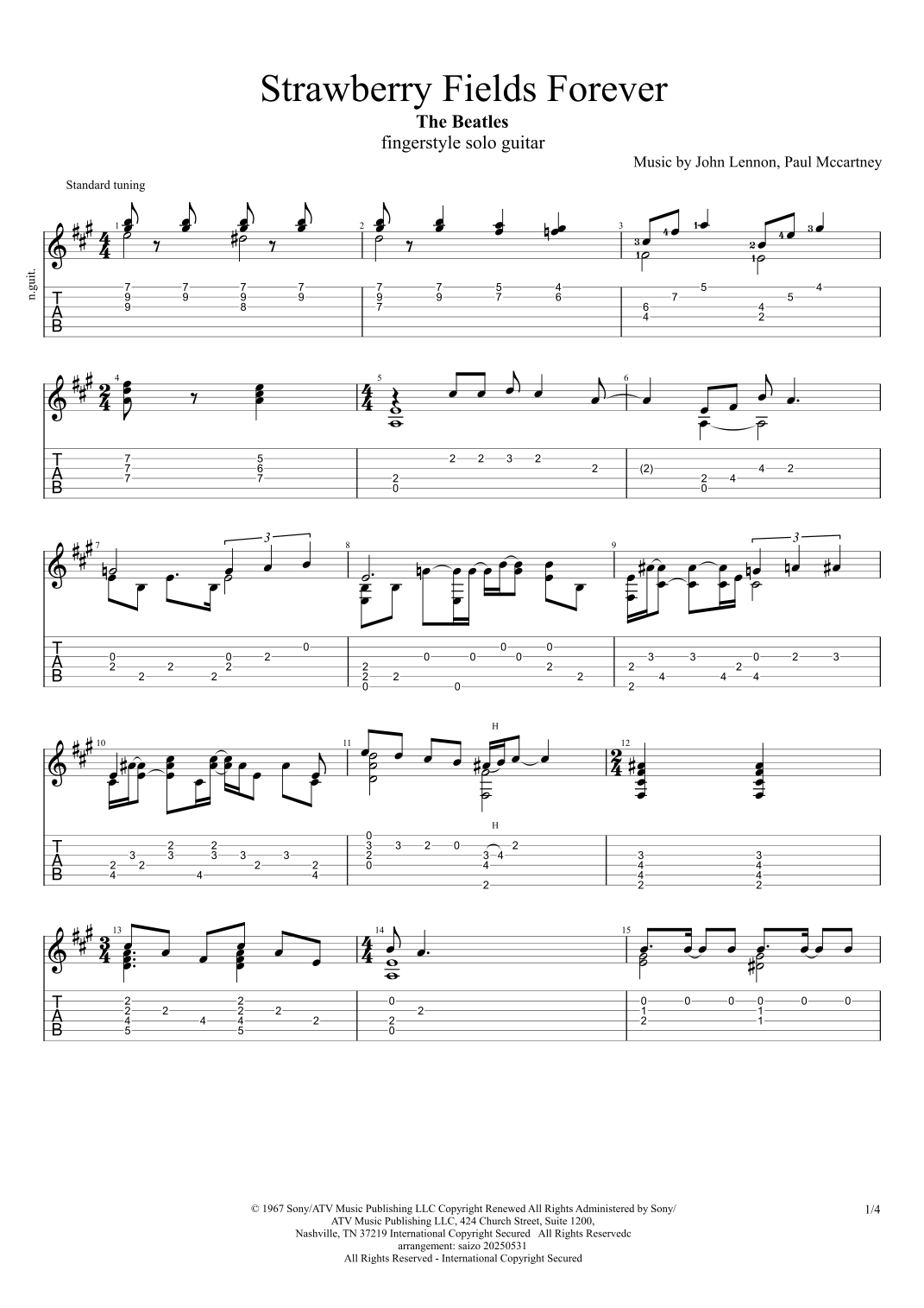Strawberry Fields Forever (arr. saizo) by The Beatles Sheet Music for ...