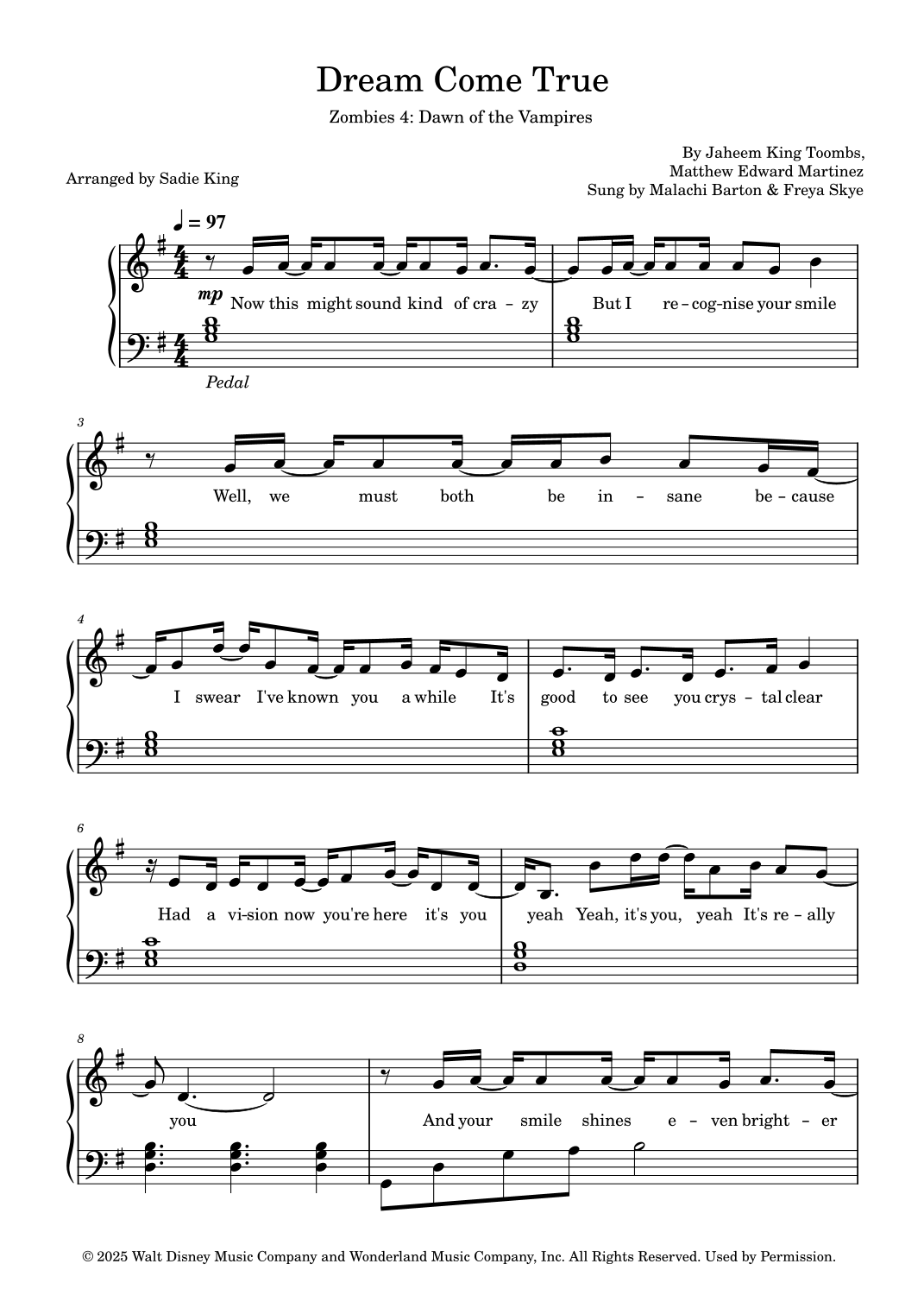 Dream Come True (arr. Sadie King) by Malachi Barton; Freya Skye Sheet ...