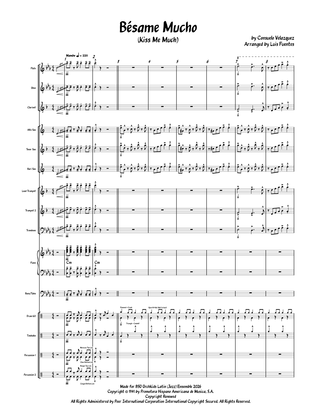 Bésame Mucho (arr. Luis Fuentes) by Full Dog Upon Release Sheet Music ...