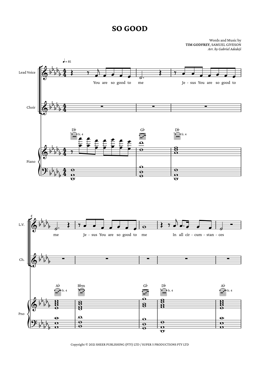 So Good (arr. Gabriel Adedeji) by Tim Godfrey Sheet Music for Piano ...