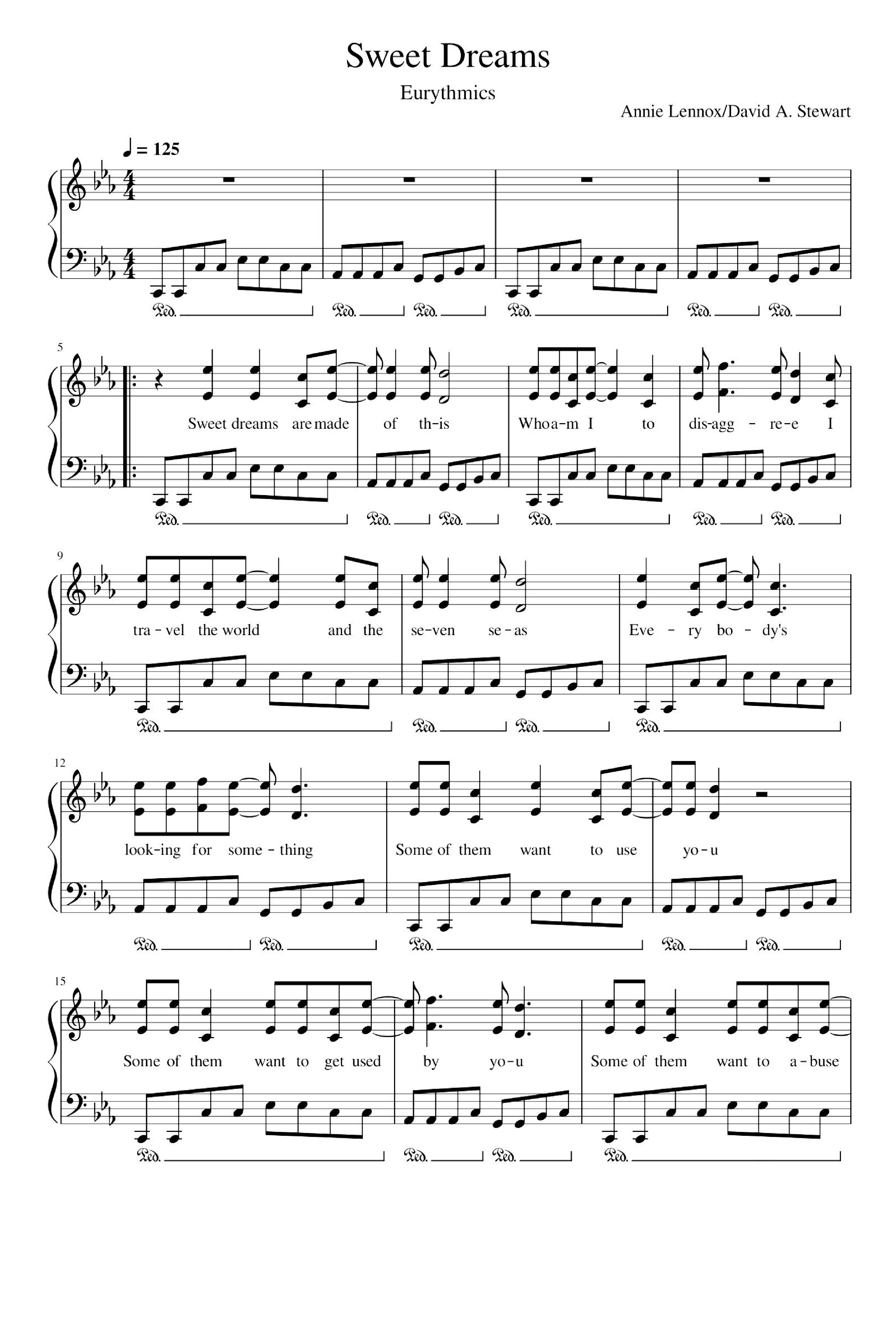 Sweet Dreams (Are Made Of This) (arr. Eurythmics) by Eurythmics Sheet ...