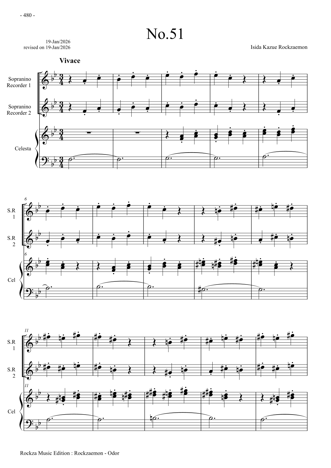 Prelude for 2 Sopranino recorders and Celesta, "Odor" No.51 by Isida ...
