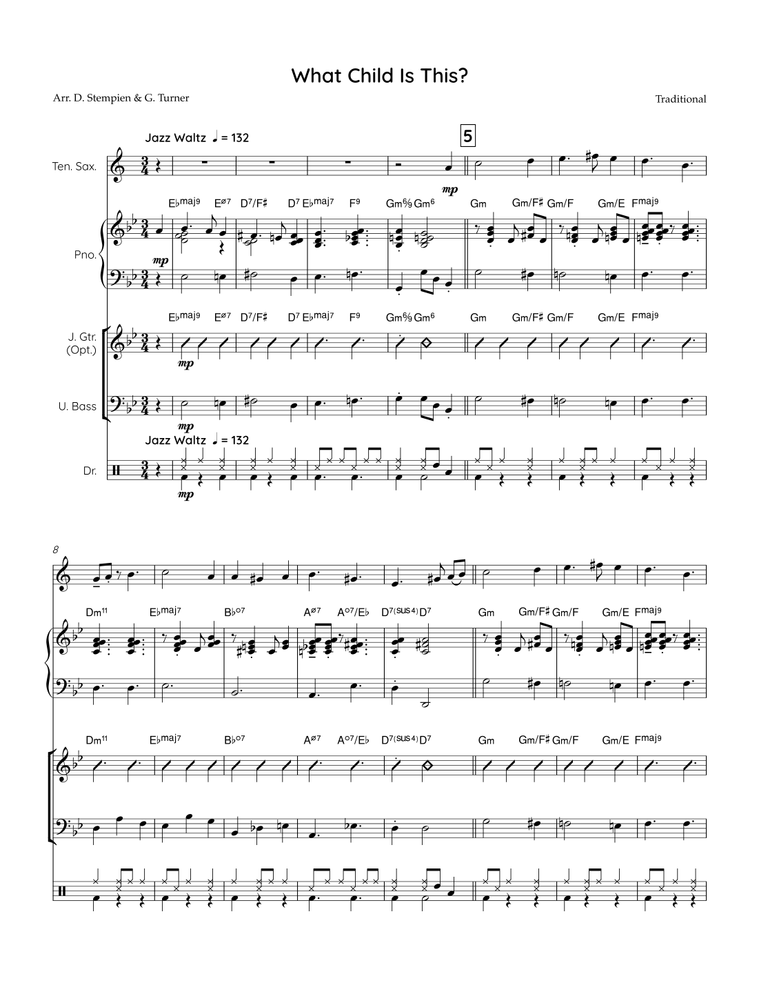 What Child Is This for Tenor Sax Jazz Combo (Greensleeves, Jazz Waltz ...