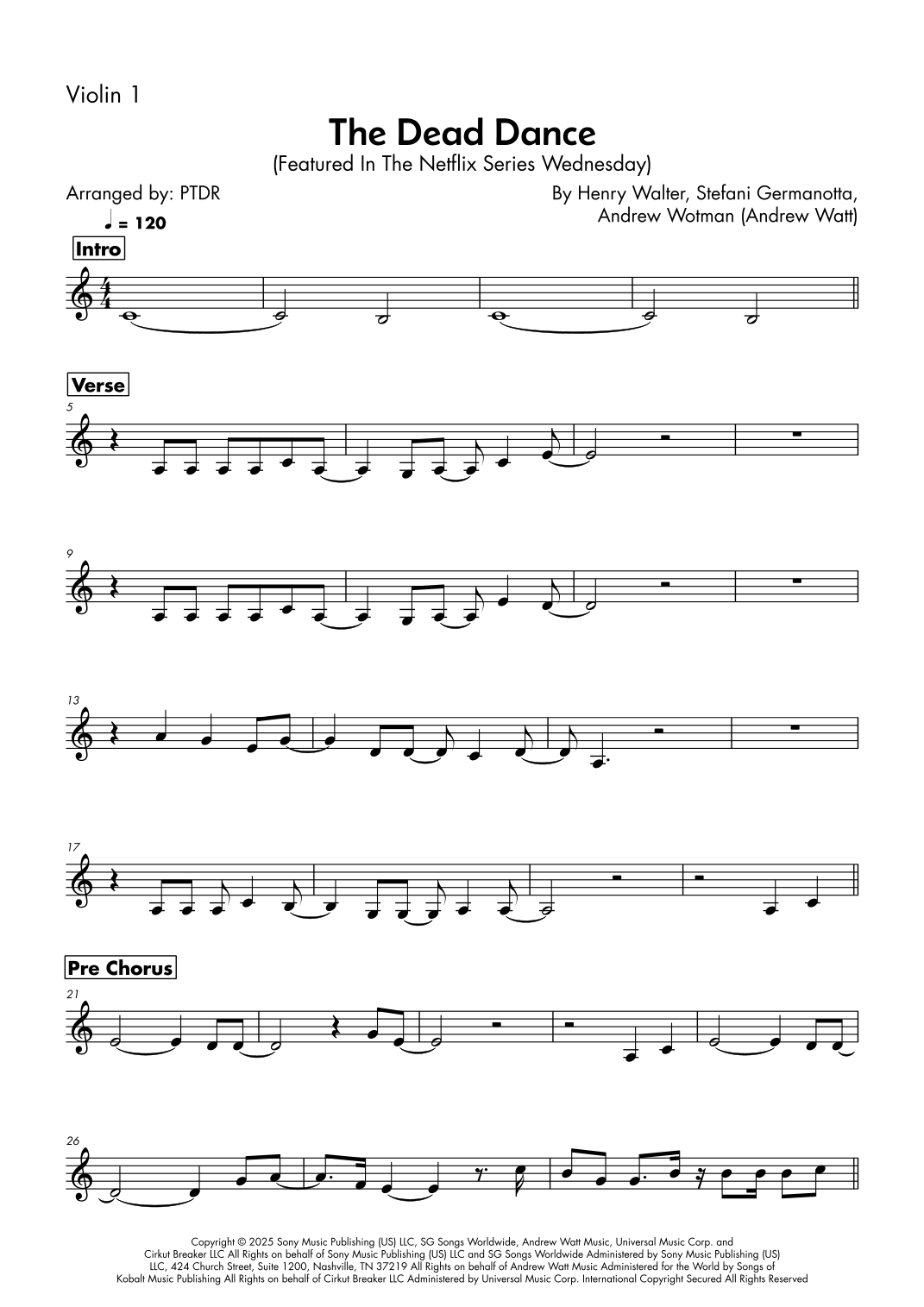 The Dead Dance (arr. PTDR) by Lady Gaga Sheet Music for Violin Solo at Sheet Music Direct