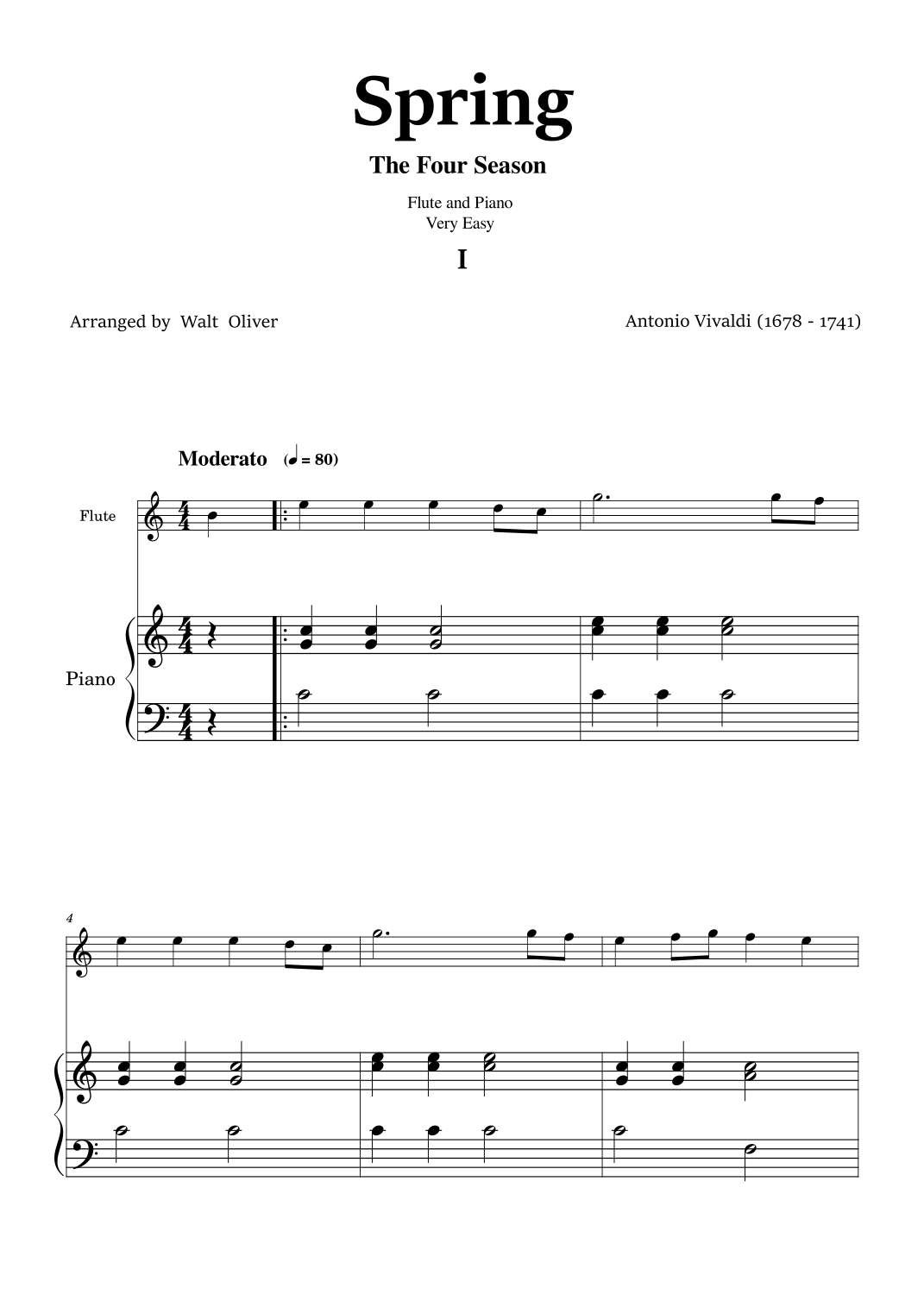 Vivaldi - The Four Seasons - Spring - 1st mov. - Flute and Piano - Very ...