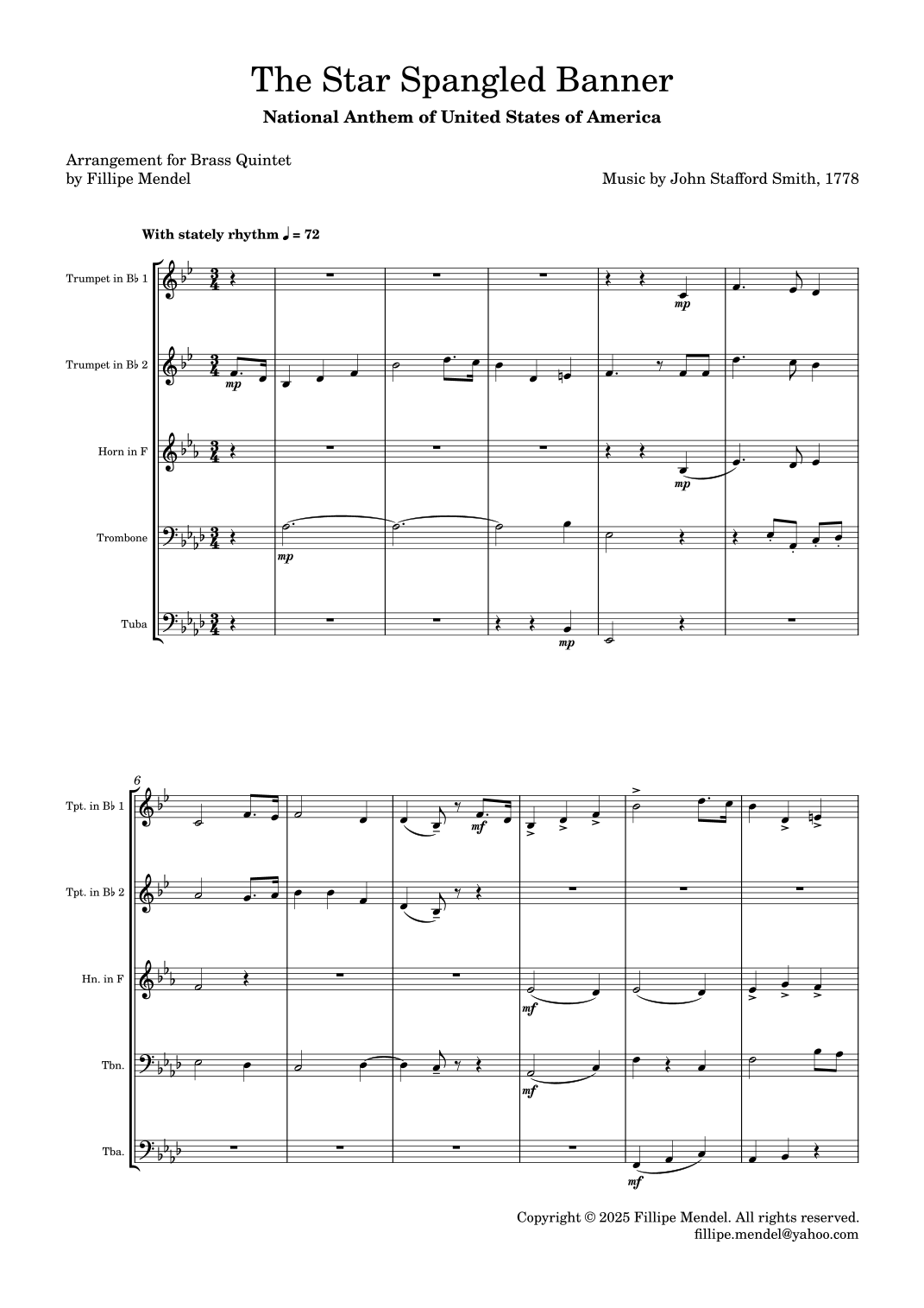 The Star Spangled Banner "National Anthem of the USA" (Brass Quintet ...