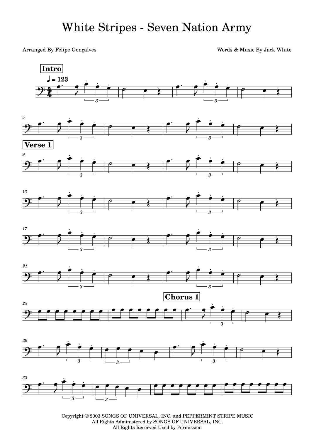 Seven Nation Army (arr. Felipe Gonçalves) by White Stripes Sheet Music ...