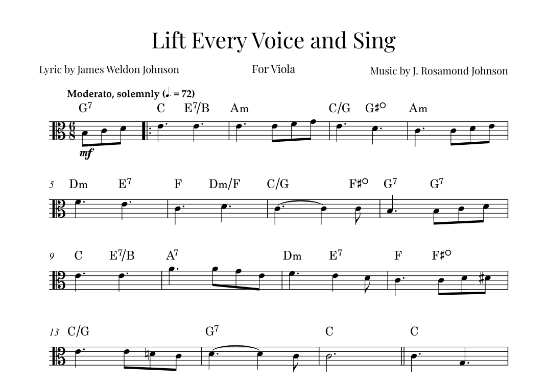 Lift Every Voice and Sing – Solo Viola (With Chord Symbols) (arr. André ...