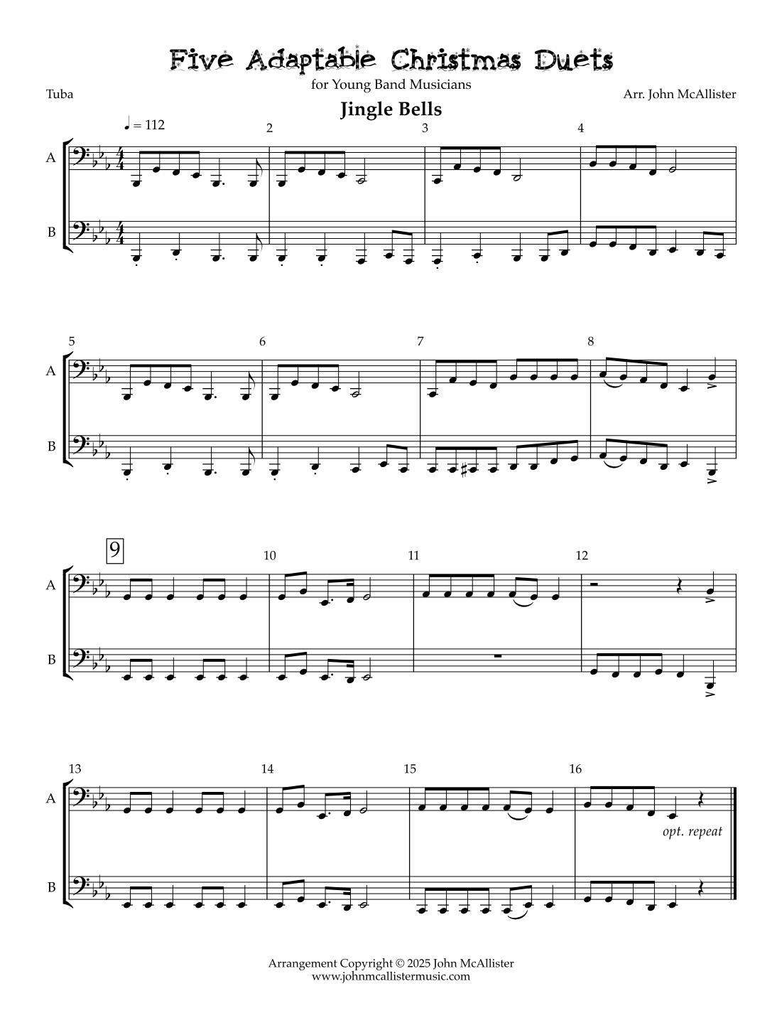 Five adaptable Christmas Duets - for young band musicians - Tuba (arr ...